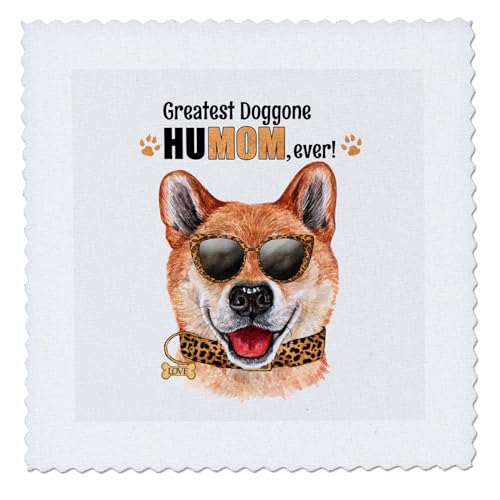 3dRose This Happy Shiba Inu Dog is Dressed for Mothers Day in Animal... - Quilt Squares (qs-379252-2)