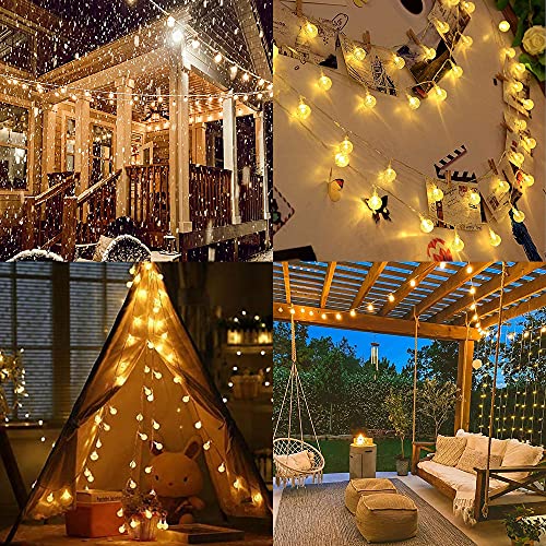 YZIXNUY Warm White Outdoor String Lights Solar/USB Powered, 22.3FT 40 LED Crystal Globe Fairy Lights with 8 Lighting Modes for Indoor Outside Garden Backyard Party Wedding (Warm White)…