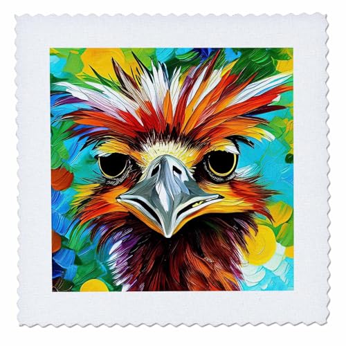 3dRose Funny Colorful emu Bird face Portrait. Cheerful Digital Art... - Quilt Squares (qs-379164-2)
