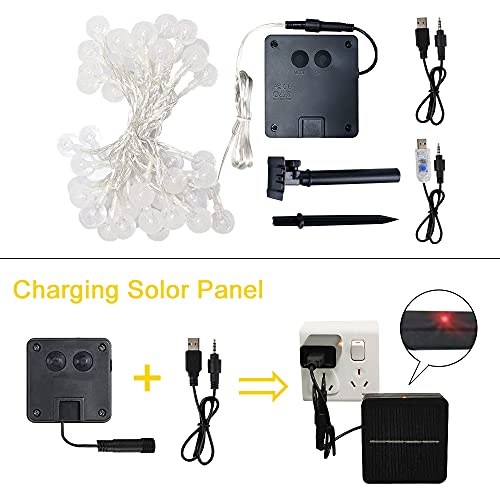 YZIXNUY Warm White Outdoor String Lights Solar/USB Powered, 22.3FT 40 LED Crystal Globe Fairy Lights with 8 Lighting Modes for Indoor Outside Garden Backyard Party Wedding (Warm White)…