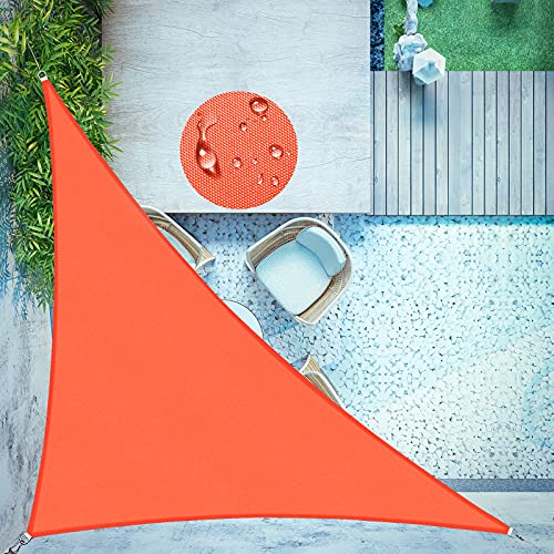 LOVE STORY Waterproof 10’×10’×14’ Triangle Orange Red Sun Shade Sail Canopy UV Resistant for Outdoor Patio Garden Backyard
