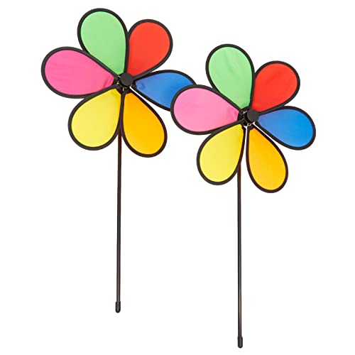 Rainbow Pinwheels for Yard and Garden, Flower Wind Spinners (12 x 22.78 in, 2 Pack)