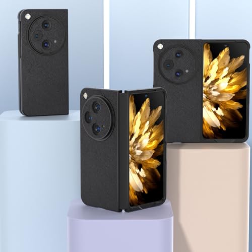 Designed for OnePlus Open Case with Screen Protectors [Hard PC Leather Slim Phone Case] [Shockproof Anti-Slip] Slim Case for OnePlus Open 2023 (Black Black)