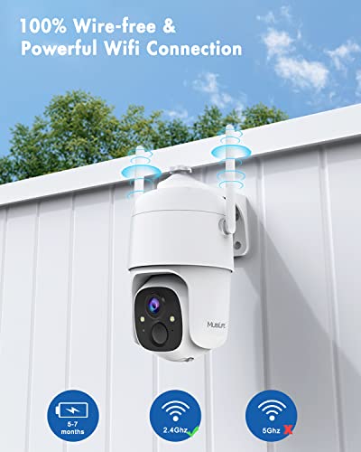 MUBILIFE 2K Wireless Security Camera, 360° Pan Tilt Outdoor Cameras for Home Security, Battery Powered, IP66 Waterproof, AI Motion Detection, Color Night Vision, Siren & Spotlight, 2.4G WiFi