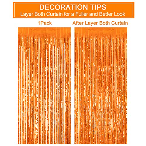 Tifeson 3PCS Thanksgiving Orange Fringe Curtain Party Backdrop for Halloween Party Decorations, Fall Thanksgiving Decorations, Birthday Party Decorations (3.2 x 8.3 ft)