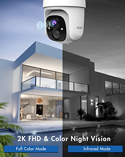 MUBILIFE 2K Wireless Security Camera, 360° Pan Tilt Outdoor Cameras for Home Security, Battery Powered, IP66 Waterproof, AI Motion Detection, Color Night Vision, Siren & Spotlight, 2.4G WiFi