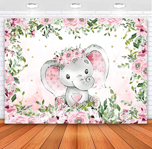 Sensfun Pink Floral Baby Shower Elephant Backdrop Girl Rustic Watercolor Flower Elephant Little Peanut It's A Girl Baby Shower Decorations Supplies Photography Background Cake Table Photo Props 7x5ft