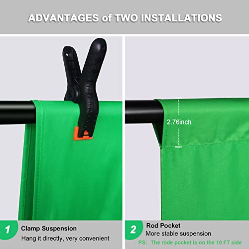 12 X 10 FT Large Green Screen Backdrop for Photography, GreenScreen Background for Zoom Meeting, Polyester Cloth Fabric Curtain with 4 Spring Clamps, Chromakey Video Photoshoot Studio Gaming YouTube
