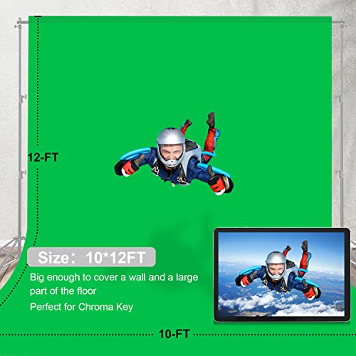 12 X 10 FT Large Green Screen Backdrop for Photography, GreenScreen Background for Zoom Meeting, Polyester Cloth Fabric Curtain with 4 Spring Clamps, Chromakey Video Photoshoot Studio Gaming YouTube