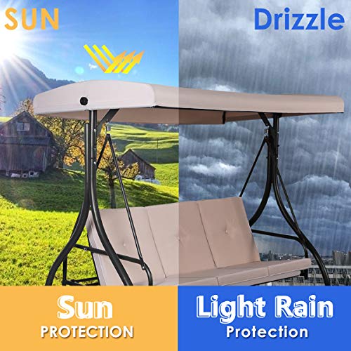 Tangkula 3 Seats Converting Patio Swing, Outdoor Porch Garden Canopy Swing with Comfortable Cushion Seats & Adjustable Tilt Canopy, Heavy Duty Hammock 3 Persons Porch Swing (Beige)