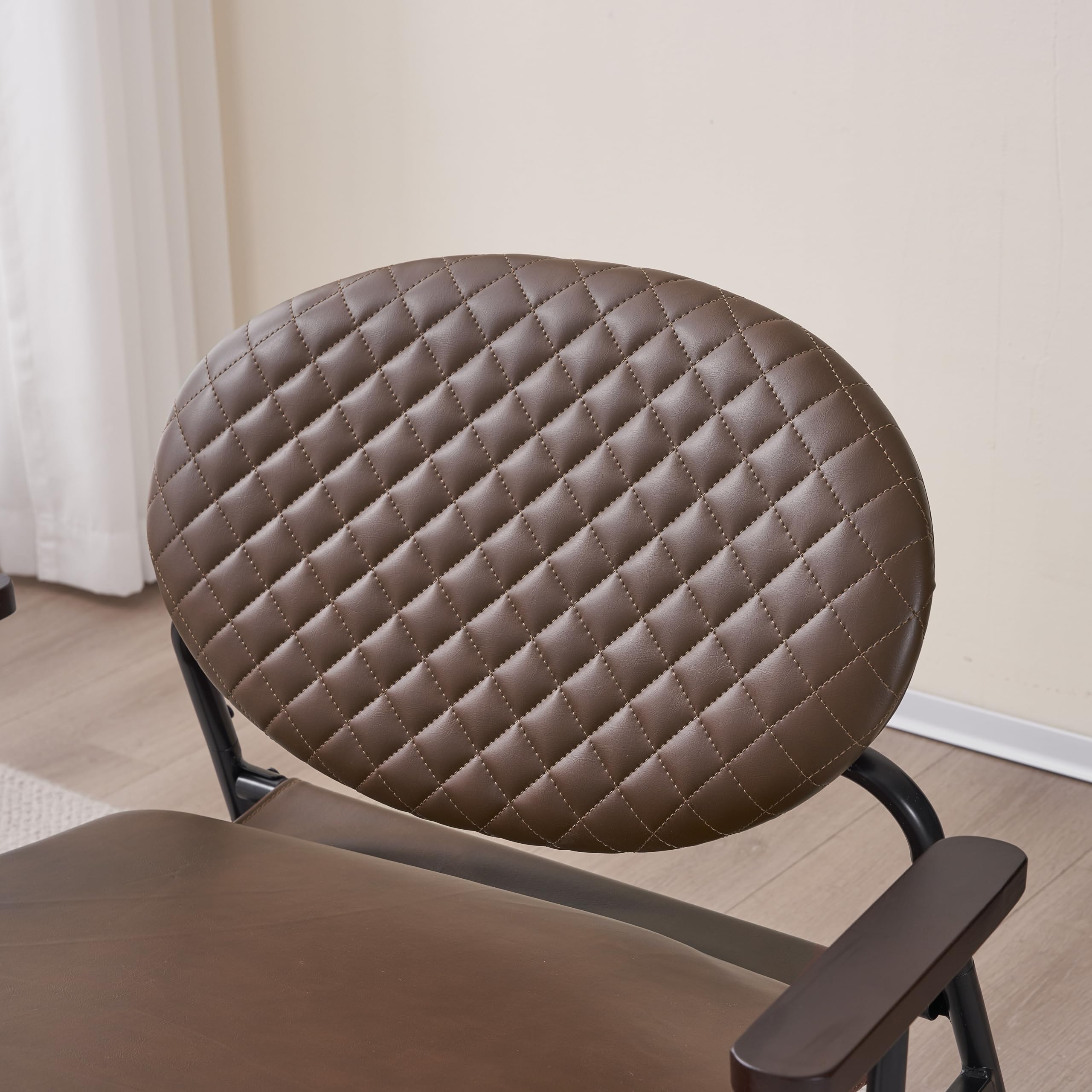 Penifun Accent Metal Frame, PU Leather Upholstered Comfy Oval Back with Lattic, Side Leisure Lounge Arm Chairs Armchairs for Living Room, Bedroom, Dark Brown