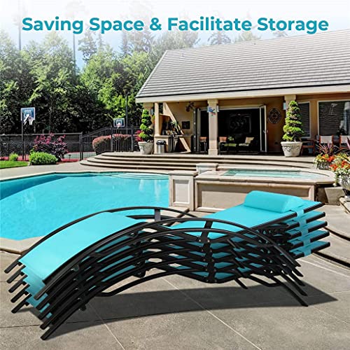 Thick 3Pcs Sun Lounger Recliner Set Aluminum Chaise Lounges,Reclining Chair with 5 Adjustable Backrest, Head Cushion, Table for Garden (Color : A, Size : One Size)