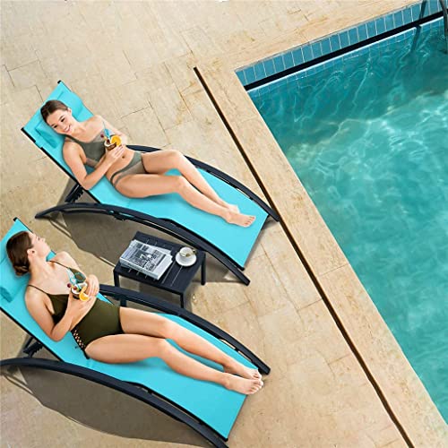 Thick 3Pcs Sun Lounger Recliner Set Aluminum Chaise Lounges,Reclining Chair with 5 Adjustable Backrest, Head Cushion, Table for Garden (Color : A, Size : One Size)