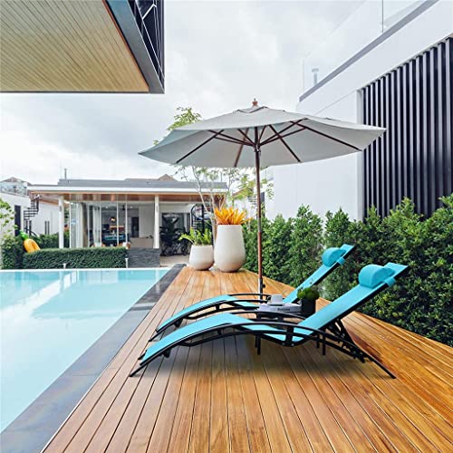 Thick 3Pcs Sun Lounger Recliner Set Aluminum Chaise Lounges,Reclining Chair with 5 Adjustable Backrest, Head Cushion, Table for Garden (Color : A, Size : One Size)