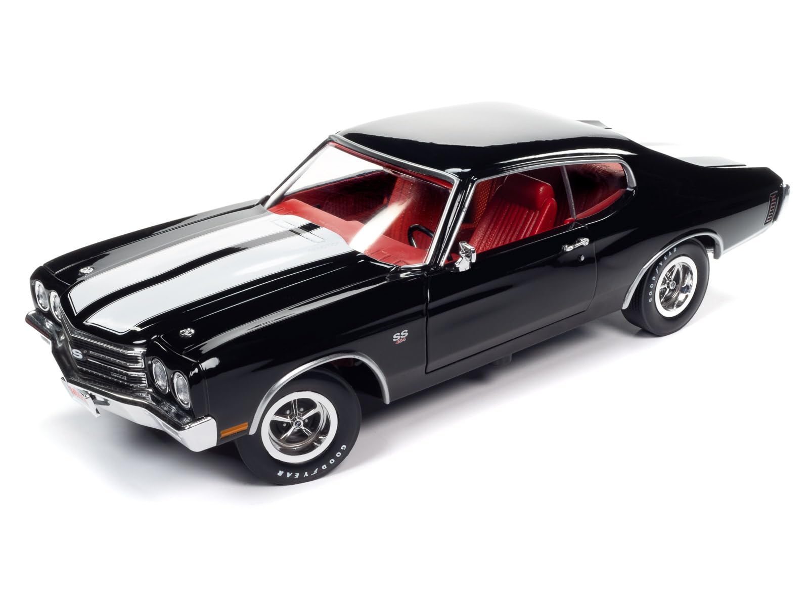 1970 Chevy Chevelle SS Tuxedo Black with White Stripes and Red Interior Hemmings Muscle Machines Magazine Cover Car (May 2011) "American Muscle Series 1/18 Diecast Model Car by Auto World AMM1317