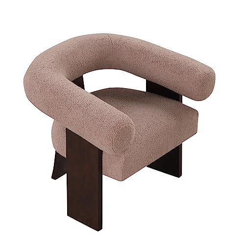 Flieks The Curved Wishbone Frame Accent Chair Teddy Velvet for Living Room, Light Brown