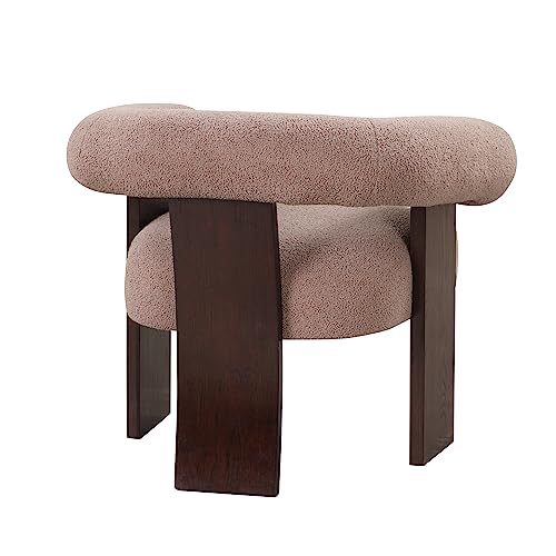 Flieks The Curved Wishbone Frame Accent Chair Teddy Velvet for Living Room, Light Brown