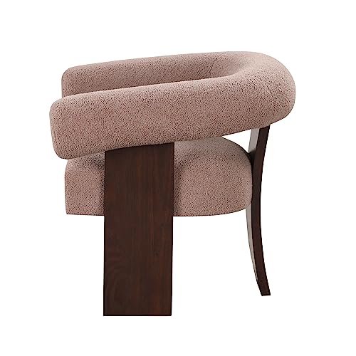 Flieks The Curved Wishbone Frame Accent Chair Teddy Velvet for Living Room, Light Brown