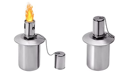 2 Pack Outdoor Decorative Lighting Stainless Steel Table top Torch Canister Torches for Outside Garden Torch Outdoor Fuel Torch Stand with Wicks and Covers Garden Patio Yard Holiday Oil Lamp