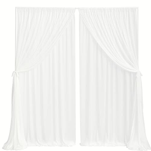 Ling's Moment 2 Layer Wedding Backdrop Curtains Wrinkle-Free 10ft x 10ft Chiffon Fabric Drapes for Bridal Shower Baby Shower Wedding Arch Party Stage Decoration - White