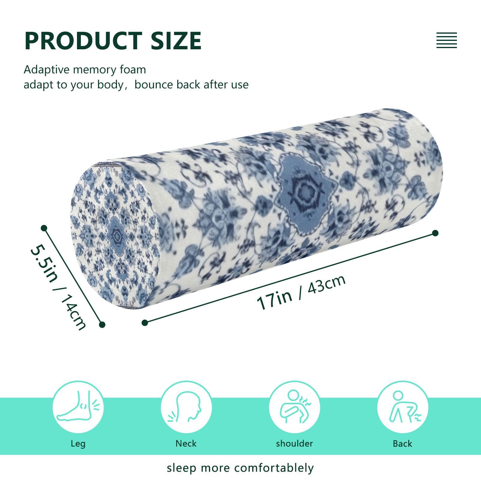 SDMKA Fuzzy Blue Texture Cervical Neck Roll Pillow - Bolster Memory Foam Pillow for Neck Pain Relief, 5.5 x 17 Inch Cylinder Pillow, Perfect Sleeping Support
