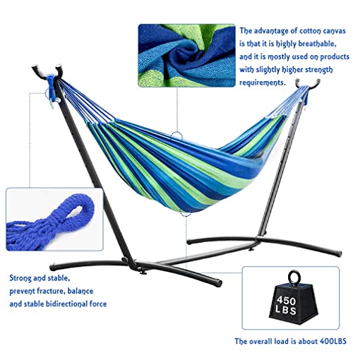 Vnewone Hammock with Stand 2 Person Heavy Duty Portable Hammock Stand with 9 FT Space Saving Steel StandĀ Portable Carrying Case Weather-Resistant Finish for Outdoor or Indoor Patio Backyard Garden