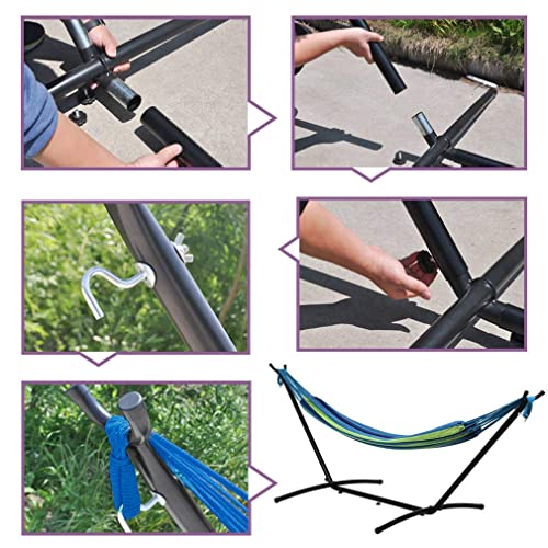 Vnewone Hammock with Stand 2 Person Heavy Duty Portable Hammock Stand with 9 FT Space Saving Steel StandĀ Portable Carrying Case Weather-Resistant Finish for Outdoor or Indoor Patio Backyard Garden