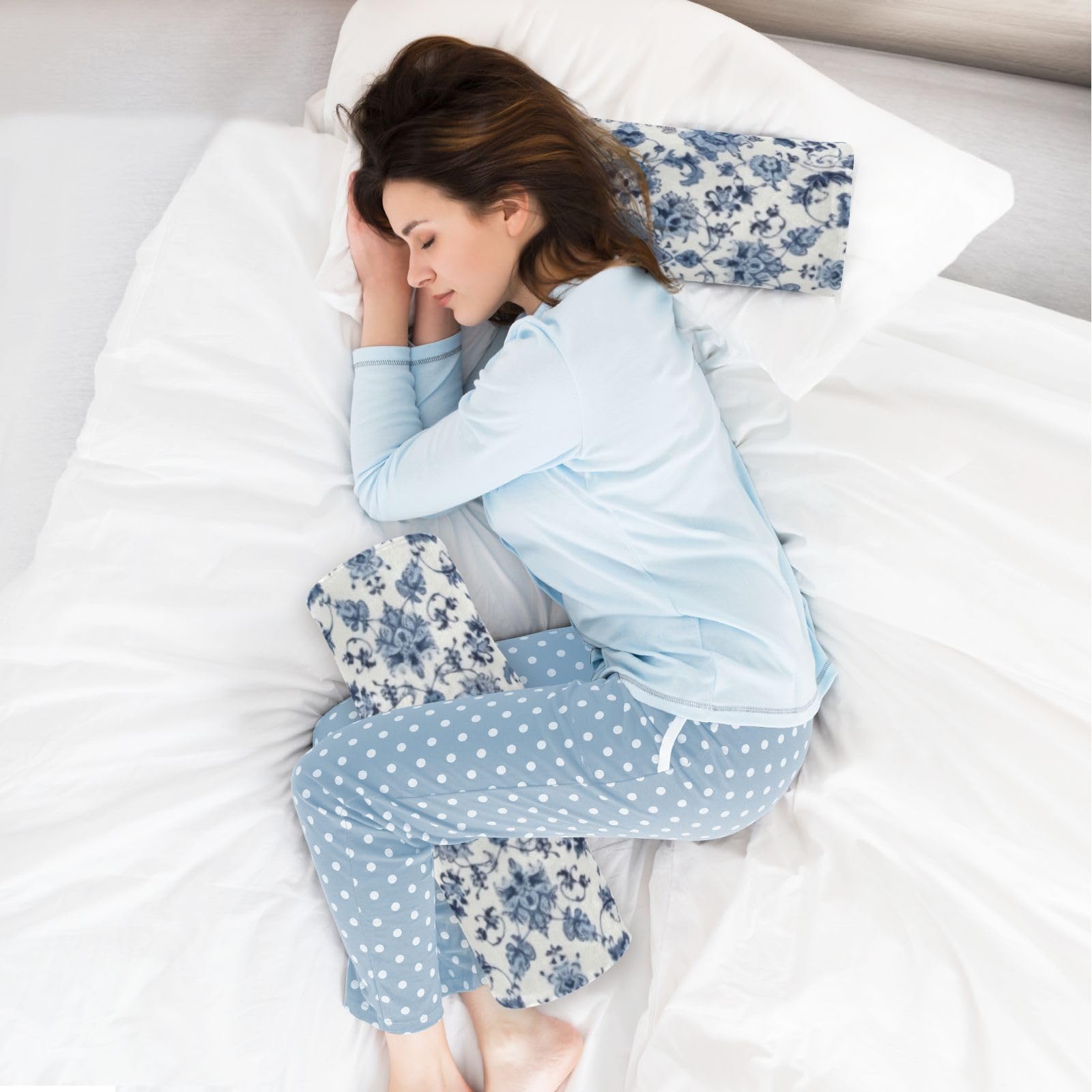 SDMKA Fuzzy Blue Texture Cervical Neck Roll Pillow - Bolster Memory Foam Pillow for Neck Pain Relief, 5.5 x 17 Inch Cylinder Pillow, Perfect Sleeping Support