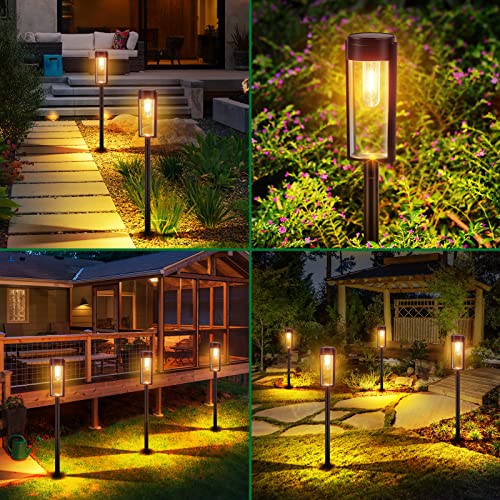 BUCASA Solar Pathway Lights Outdoor 6 Pack, Upgraded Super Bright Up to 12 Hrs Long Lasting Solar Outdoor Lights, IP65 Waterproof Auto ON/Off Landscape Path Lights for Walkway Driveway Patio Yard