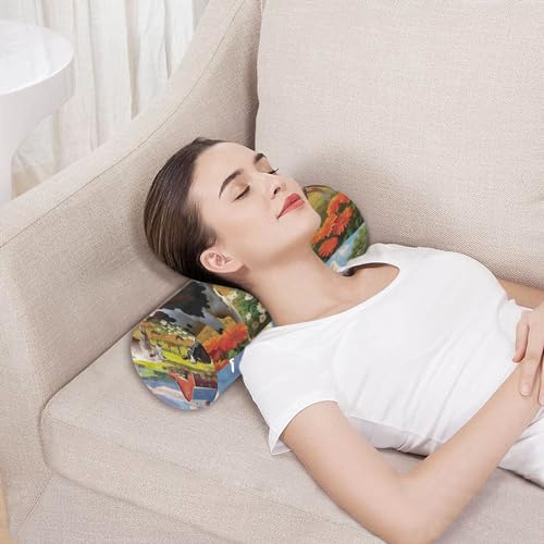xigua Farm Animals Neck Roll Pillow for Neck Relief with Removable Washable Cover - Memory Foam Round Cylinder Bolster, Ergonomically Designed for Head, Neck, Back, and Legs
