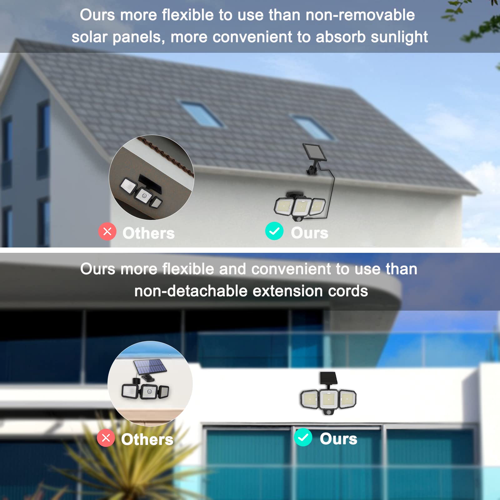 CEOTIS Solar Lights Outdoor, 243 LED 3500LM Motion Sensor Solar Lights for Outside, IP65 Waterproof 3 Heads Security Flood Lights, Separate Solar Panel Remote Control 3 Modes Wall Lights