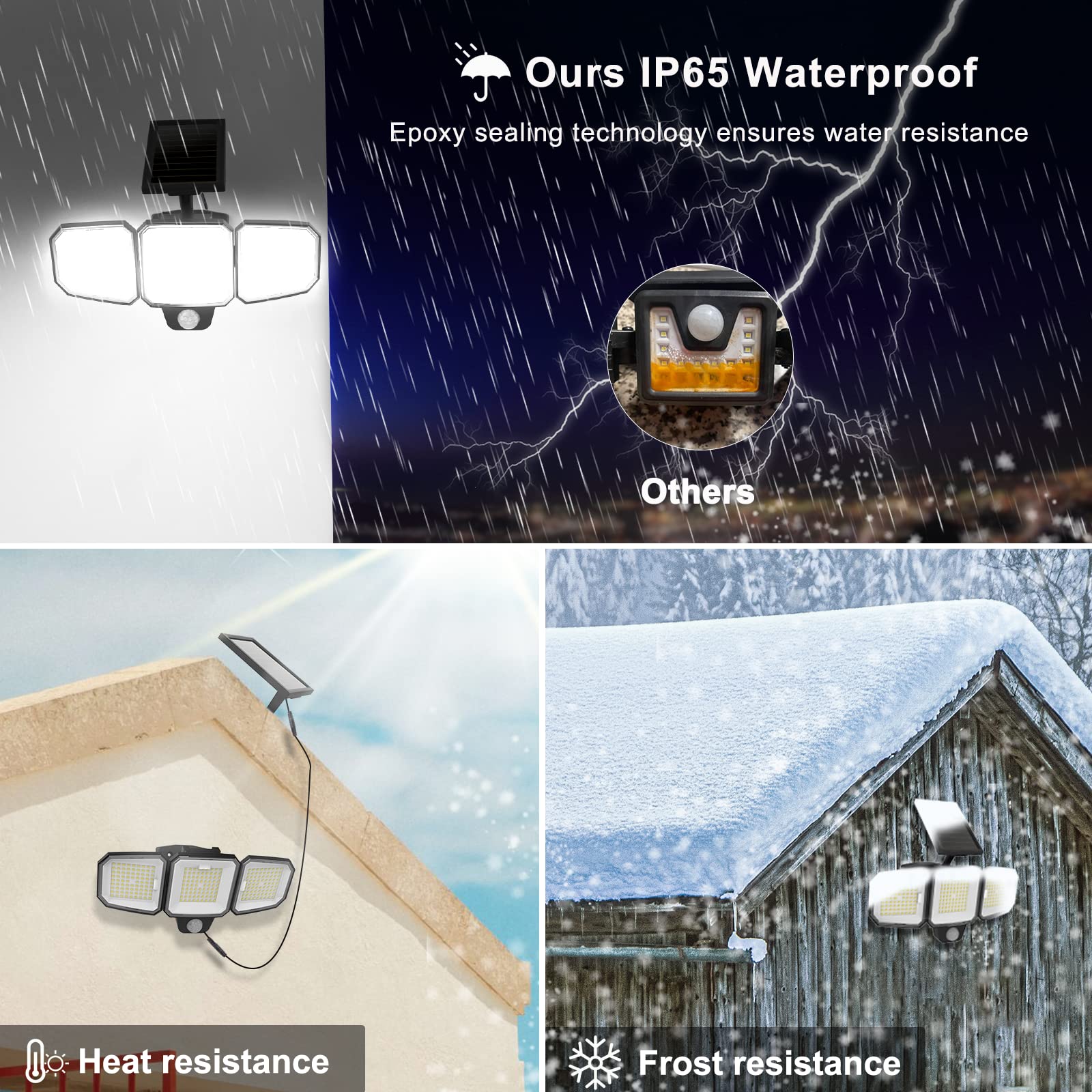 CEOTIS Solar Lights Outdoor, 243 LED 3500LM Motion Sensor Solar Lights for Outside, IP65 Waterproof 3 Heads Security Flood Lights, Separate Solar Panel Remote Control 3 Modes Wall Lights
