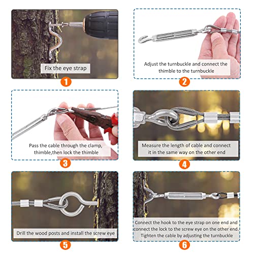 String Light Hanging Kit Outdoor Globe String Light Suspension Kit with 164 Ft Vinyl Coated Stainless Steel Wire Cable, Turnbuckle, Thimble, Hooks for Garden Patio Backyard Lighting Accessories