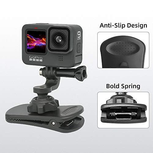 Backpack Strap Mount Quick Clip Mount, 360 Degree Rotation Backpack Clamp Mount Compatible with Gopro Hero 11/10/9/8/7/6/5 Black, Session, Fusion, Xiaomi Yi, DJI Osmo Action and Most Action Cameras