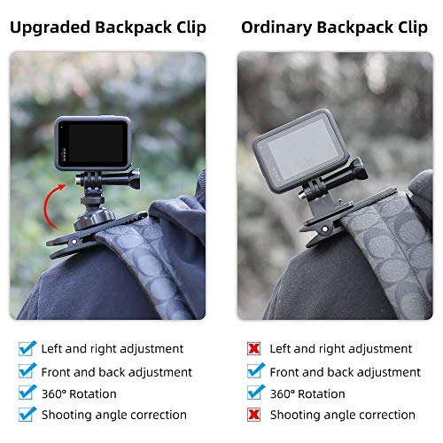 Backpack Strap Mount Quick Clip Mount, 360 Degree Rotation Backpack Clamp Mount Compatible with Gopro Hero 11/10/9/8/7/6/5 Black, Session, Fusion, Xiaomi Yi, DJI Osmo Action and Most Action Cameras