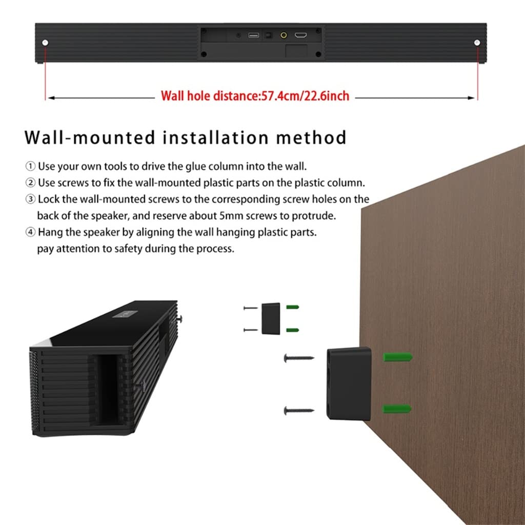 ASDAJK Wall-Mounted TV Soundbar Home Theater 40W Speaker Support Optical -Compatible AUX with Subwoofer for TV PC