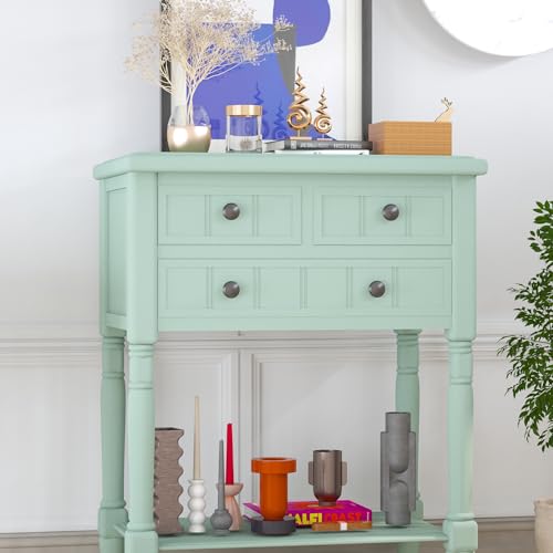 Venera Console Tables for Entryway - Solid Wood Antique Blue 26” Narrow Console Table for Entryway - Console Table with Storage & Three Drawers - Environmental-Friendly Entrance Tables for Front Door