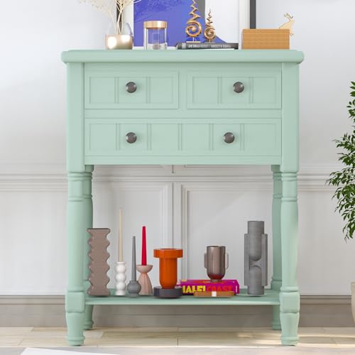 Venera Console Tables for Entryway - Solid Wood Antique Blue 26” Narrow Console Table for Entryway - Console Table with Storage & Three Drawers - Environmental-Friendly Entrance Tables for Front Door