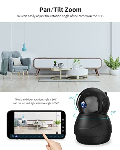 WiFi Camera for Home Surveillance, Baby Monitor with Motion Tracking, Pet Camera with Phone App 2 Way Audo/Night Vision