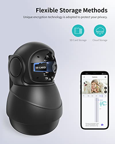 WiFi Camera for Home Surveillance, Baby Monitor with Motion Tracking, Pet Camera with Phone App 2 Way Audo/Night Vision