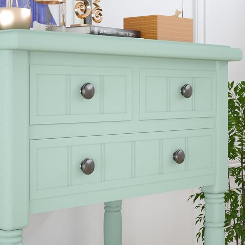 Venera Console Tables for Entryway - Solid Wood Antique Blue 26” Narrow Console Table for Entryway - Console Table with Storage & Three Drawers - Environmental-Friendly Entrance Tables for Front Door