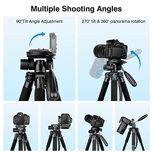 Victiv 72-inch Camera Tripod Aluminum Monopod T72 Max. Height 182 cm - Lightweight and Compact for Travel with 3-Way Swivel Head and 2 Quick Release Plates for Canon Nikon DSLR Video Shooting - Black