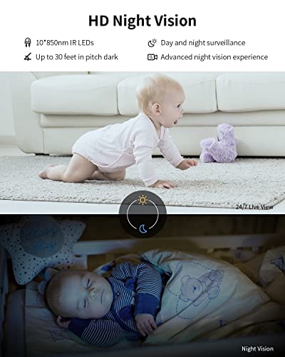 WiFi Camera for Home Surveillance, Baby Monitor with Motion Tracking, Pet Camera with Phone App 2 Way Audo/Night Vision