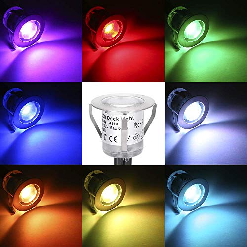 Lixada Recessed LED Deck Light 16 RGBW Colors/4 Lighting Modes Remote Control IP67 Waterproof LED in Ground Lights for Outdoor Yard Garden Stair Patio Pool Deck Kitchen -10Pack - RGBW Colors (30mm)