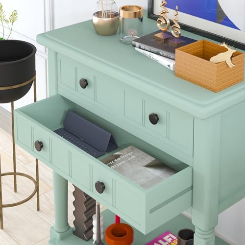 Venera Console Tables for Entryway - Solid Wood Antique Blue 26” Narrow Console Table for Entryway - Console Table with Storage & Three Drawers - Environmental-Friendly Entrance Tables for Front Door