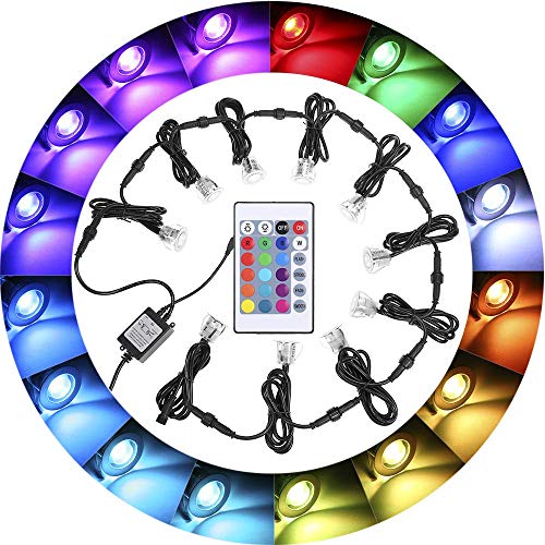 Lixada Recessed LED Deck Light 16 RGBW Colors/4 Lighting Modes Remote Control IP67 Waterproof LED in Ground Lights for Outdoor Yard Garden Stair Patio Pool Deck Kitchen -10Pack - RGBW Colors (30mm)