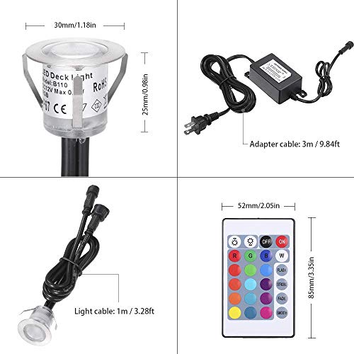 Lixada Recessed LED Deck Light 16 RGBW Colors/4 Lighting Modes Remote Control IP67 Waterproof LED in Ground Lights for Outdoor Yard Garden Stair Patio Pool Deck Kitchen -10Pack - RGBW Colors (30mm)