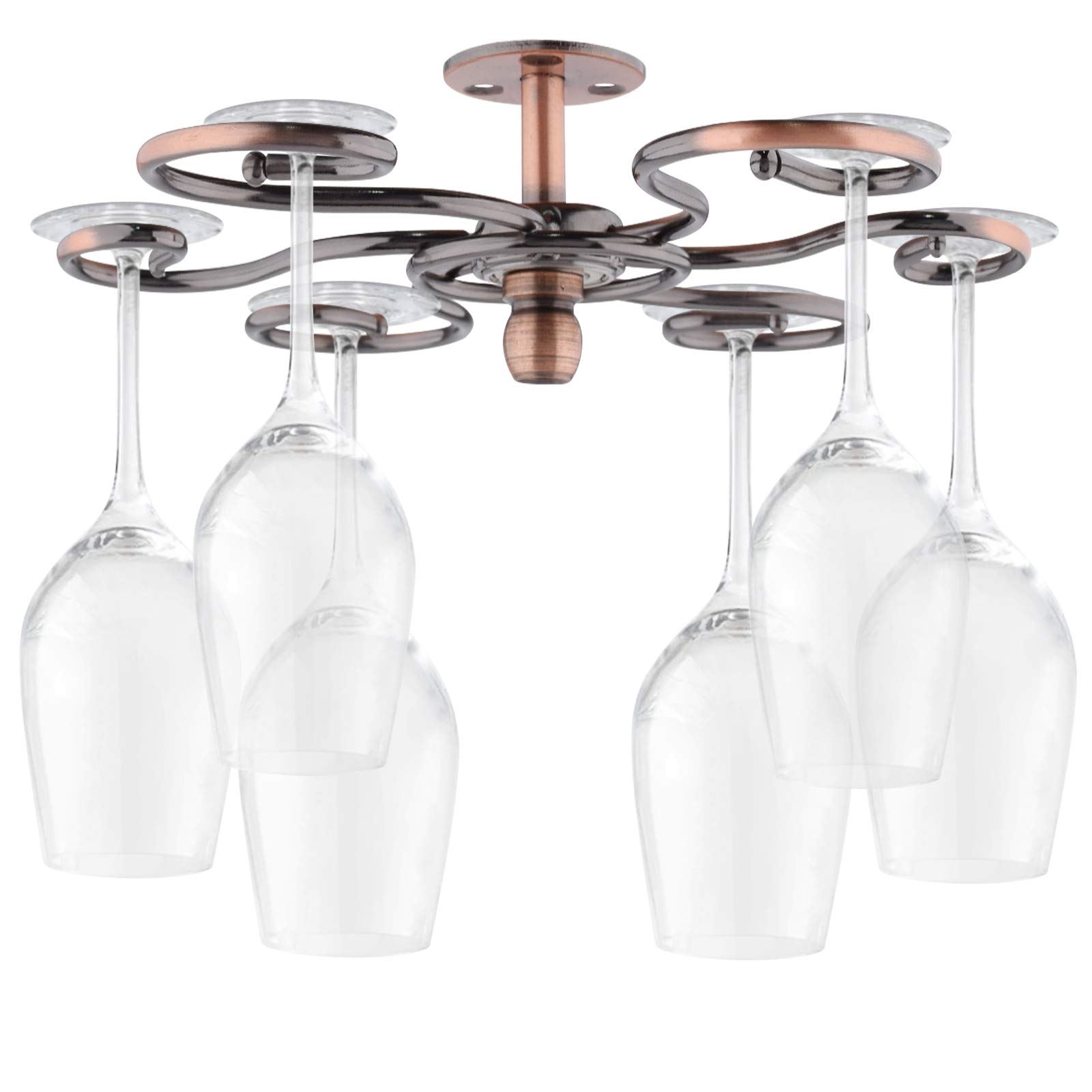 MOCOUM 360 Degree Rotatable Wine Glass Rack Under Cabinet, Wine Glass Hanger Rack Wire Wine Glass Holder Stemware Hanging Storage for Cabinet Kitchen Bar (1, Red Bronze)