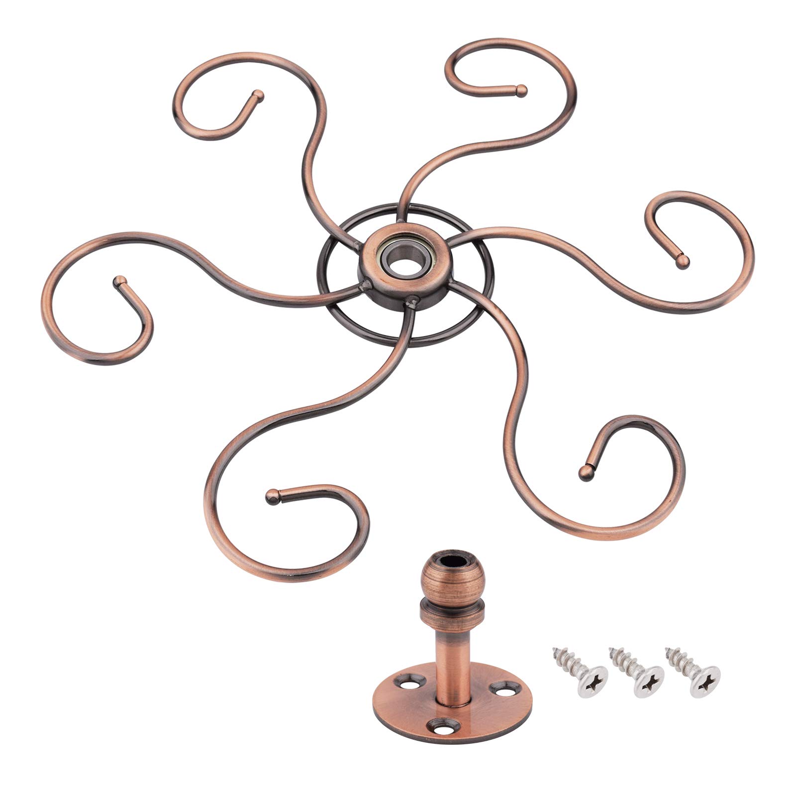 MOCOUM 360 Degree Rotatable Wine Glass Rack Under Cabinet, Wine Glass Hanger Rack Wire Wine Glass Holder Stemware Hanging Storage for Cabinet Kitchen Bar (1, Red Bronze)