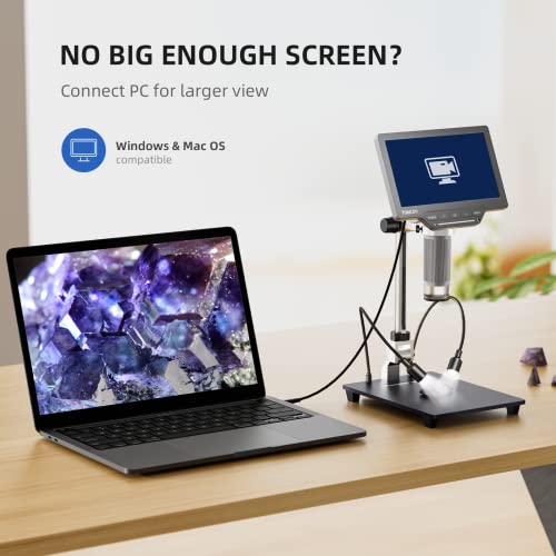 TOMLOV 7'' Digital Microscope 1200X,LCD Digital Microscope for Entire Coin View, Coin Microscope Compatible Mac/Windows, Adults Soldering Microscope with 8 LED, 32GB TF Card, Remote Control, DM201 SE